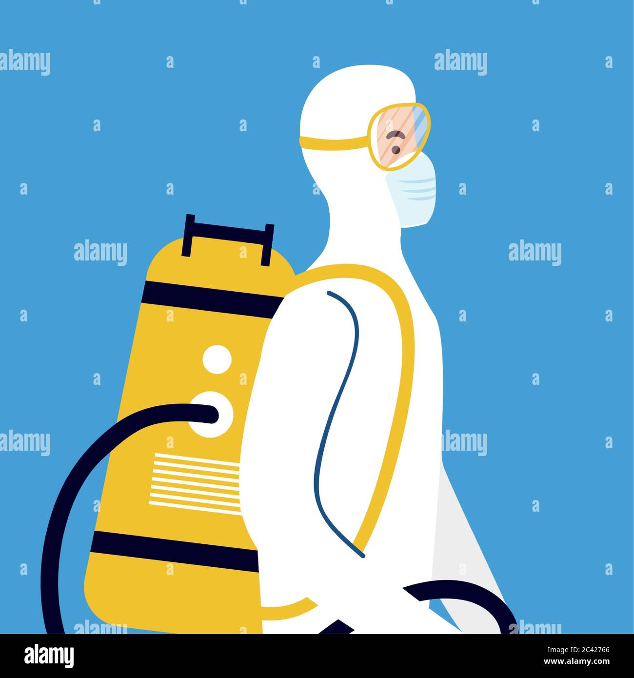 biosafety worker with sprayer disinfect vector illustration design ...