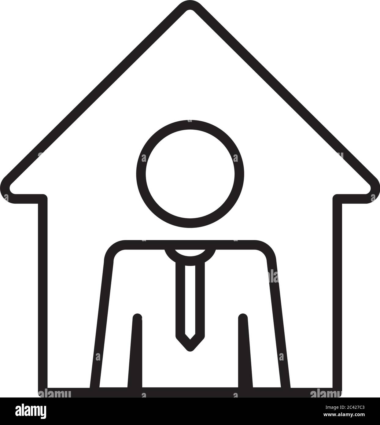 pictogram businessman inside the house over white background, line ...