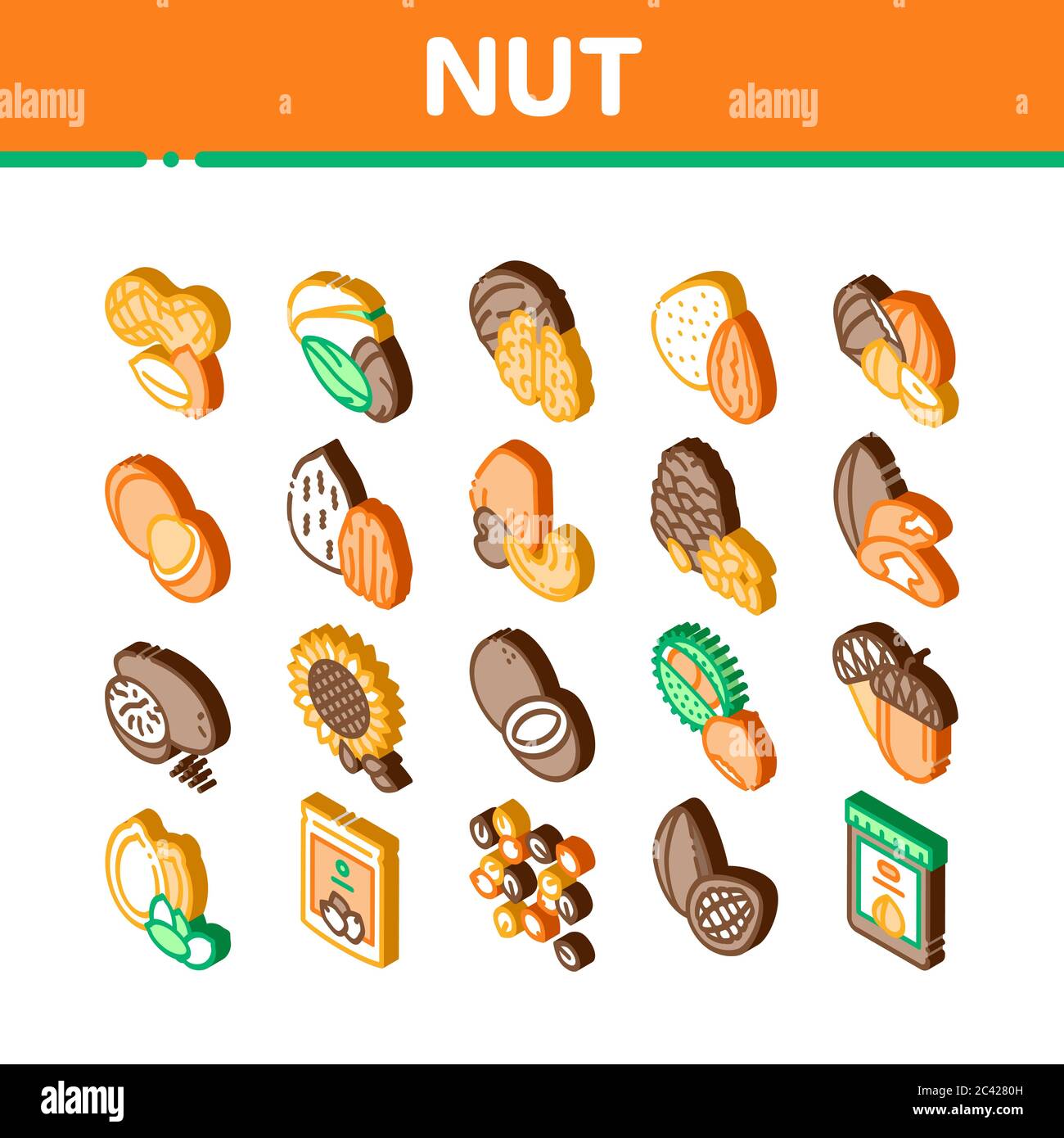 Nut Food Different Isometric Icons Set Vector Stock Vector Image & Art ...
