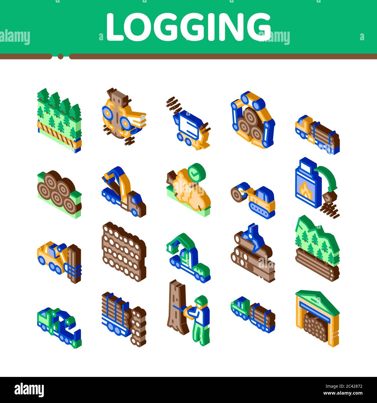 Wood Logging Industry Isometric Icons Set Vector Stock Vector Image ...
