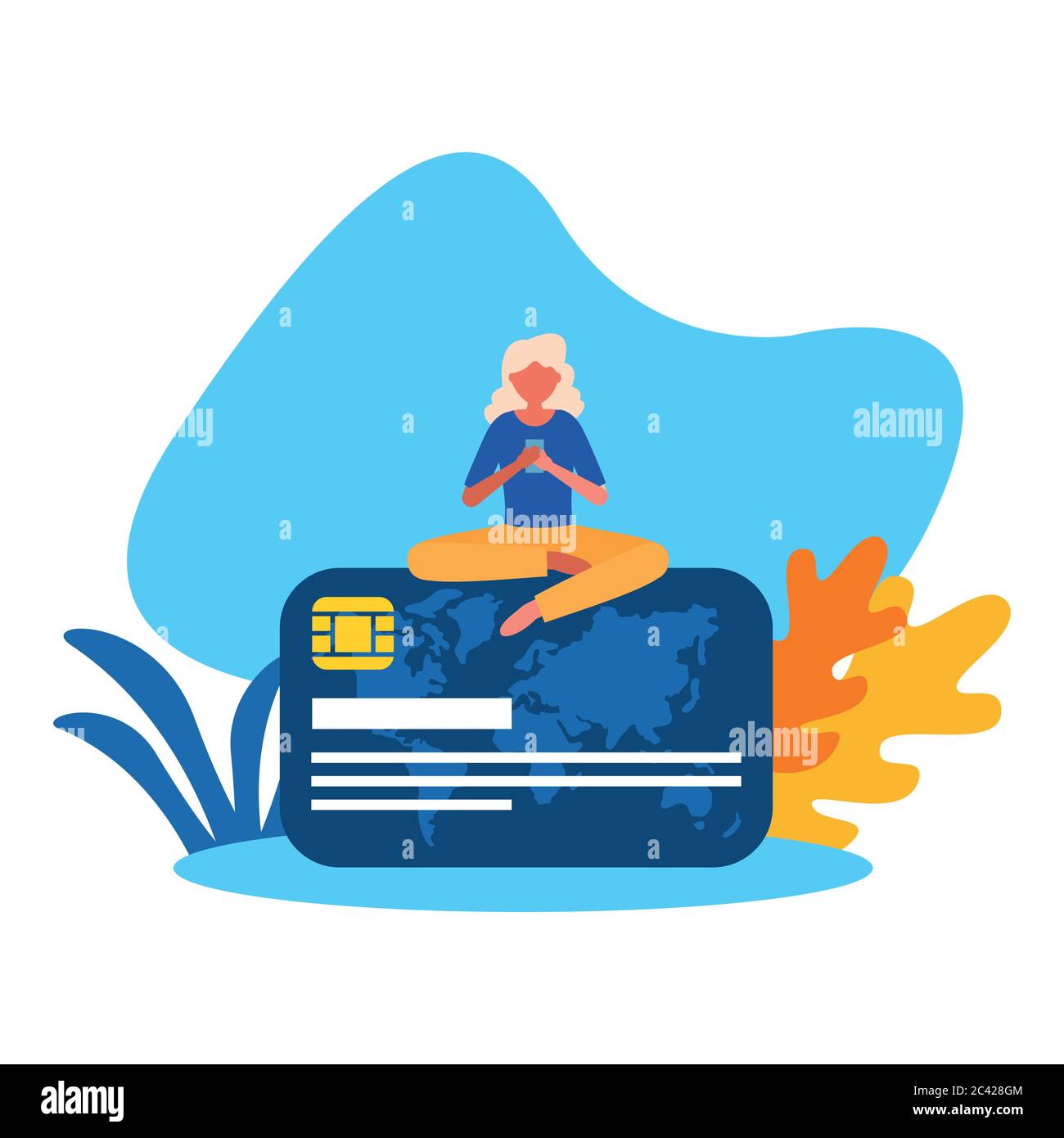 woman avatar with smartphone on credit card of Online payments money ...