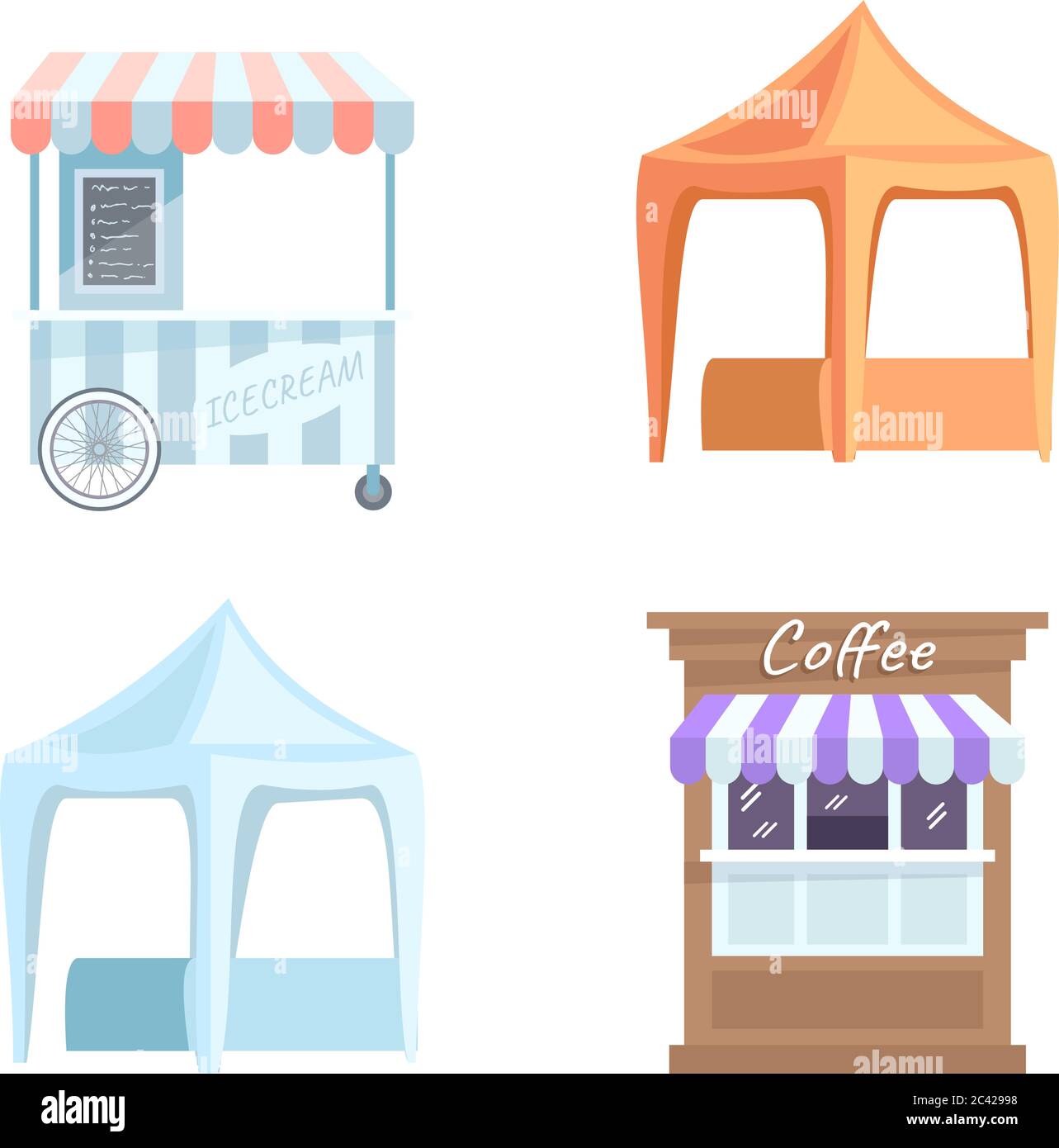 Street fair stall semi flat RGB color vector illustrations set Stock ...