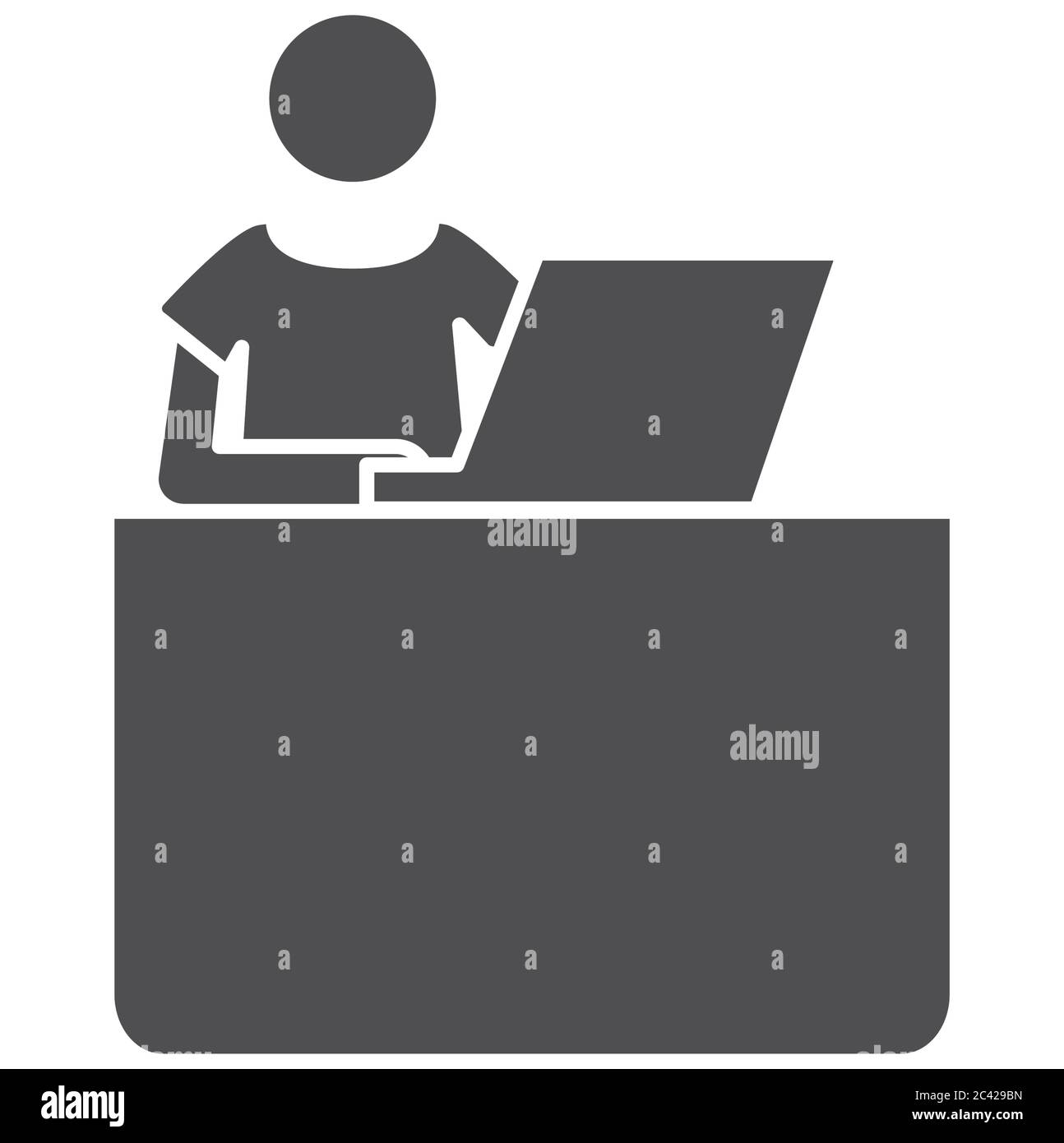 pictogram man working with laptop computer at office desk over white ...
