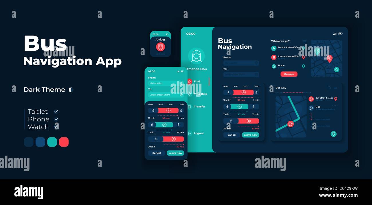 City Bus Navigation App Screen Vector Adaptive Design Template Stock Vector Image And Art Alamy