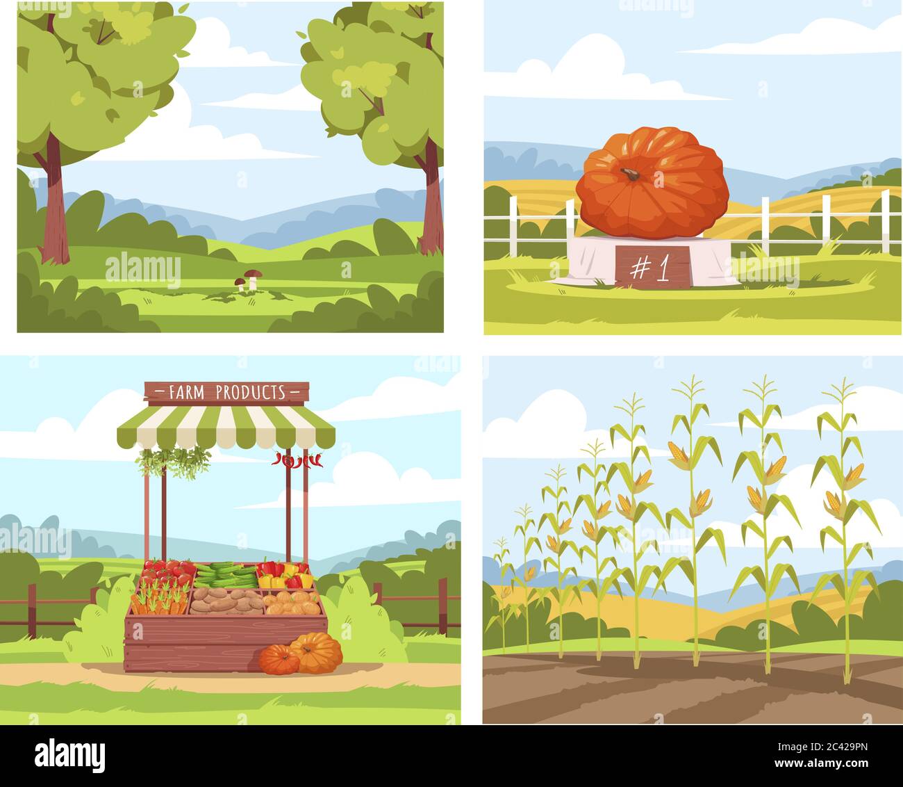 Farmers market scenes semi flat vector illustration set Stock Vector ...