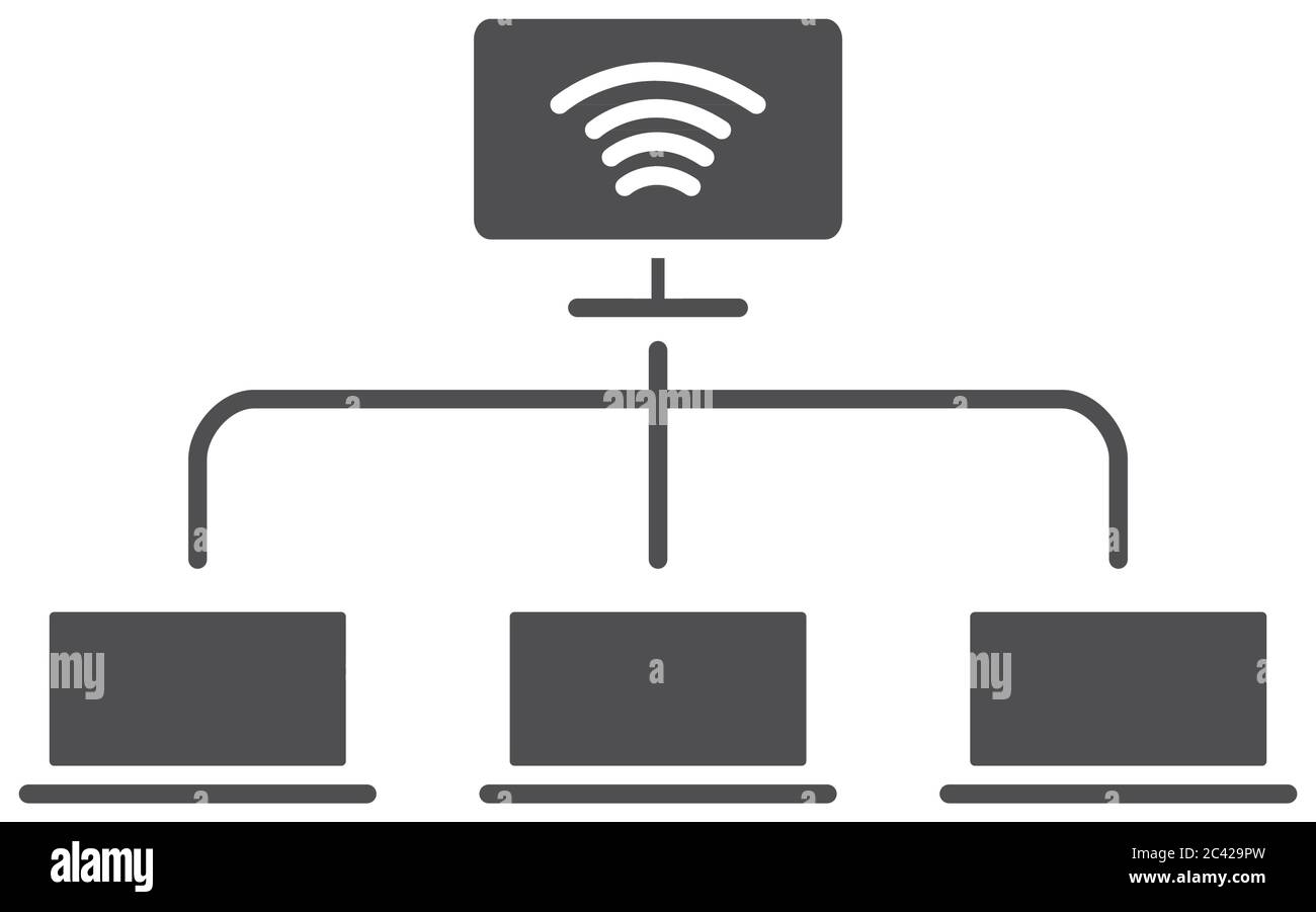 scheme of modern computers network, laptop computers connected to ...