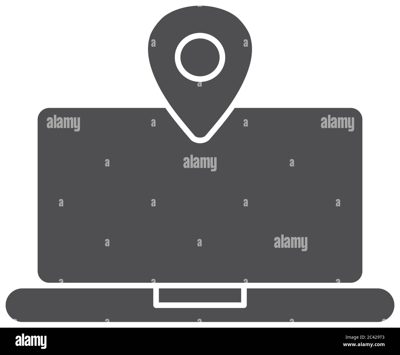 location pin and laptop computer icon over white background, silhouette ...