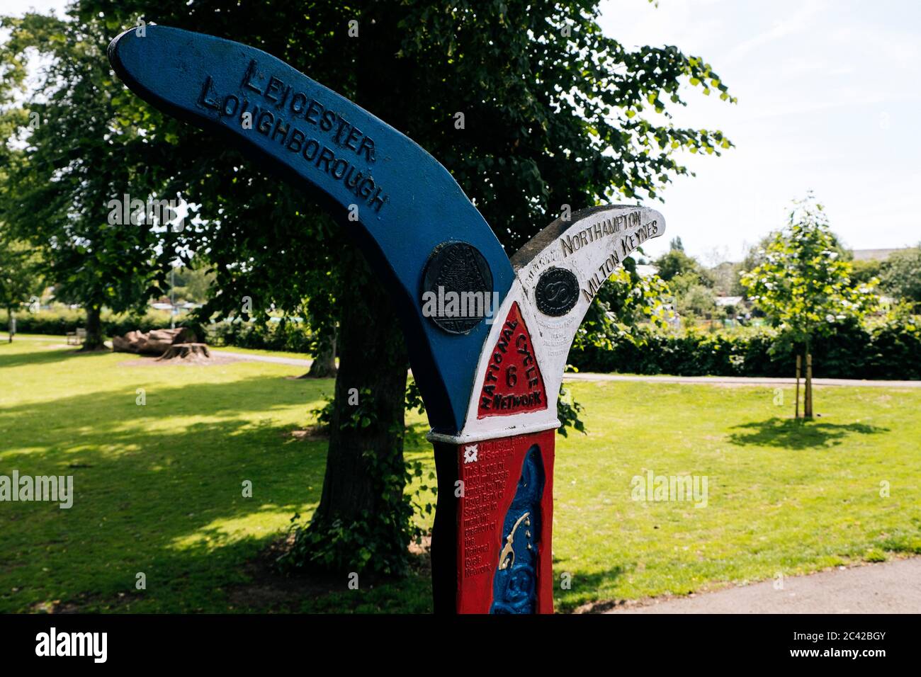 A National Cycle Network sign on the Brampton Valley Way, a disused ...