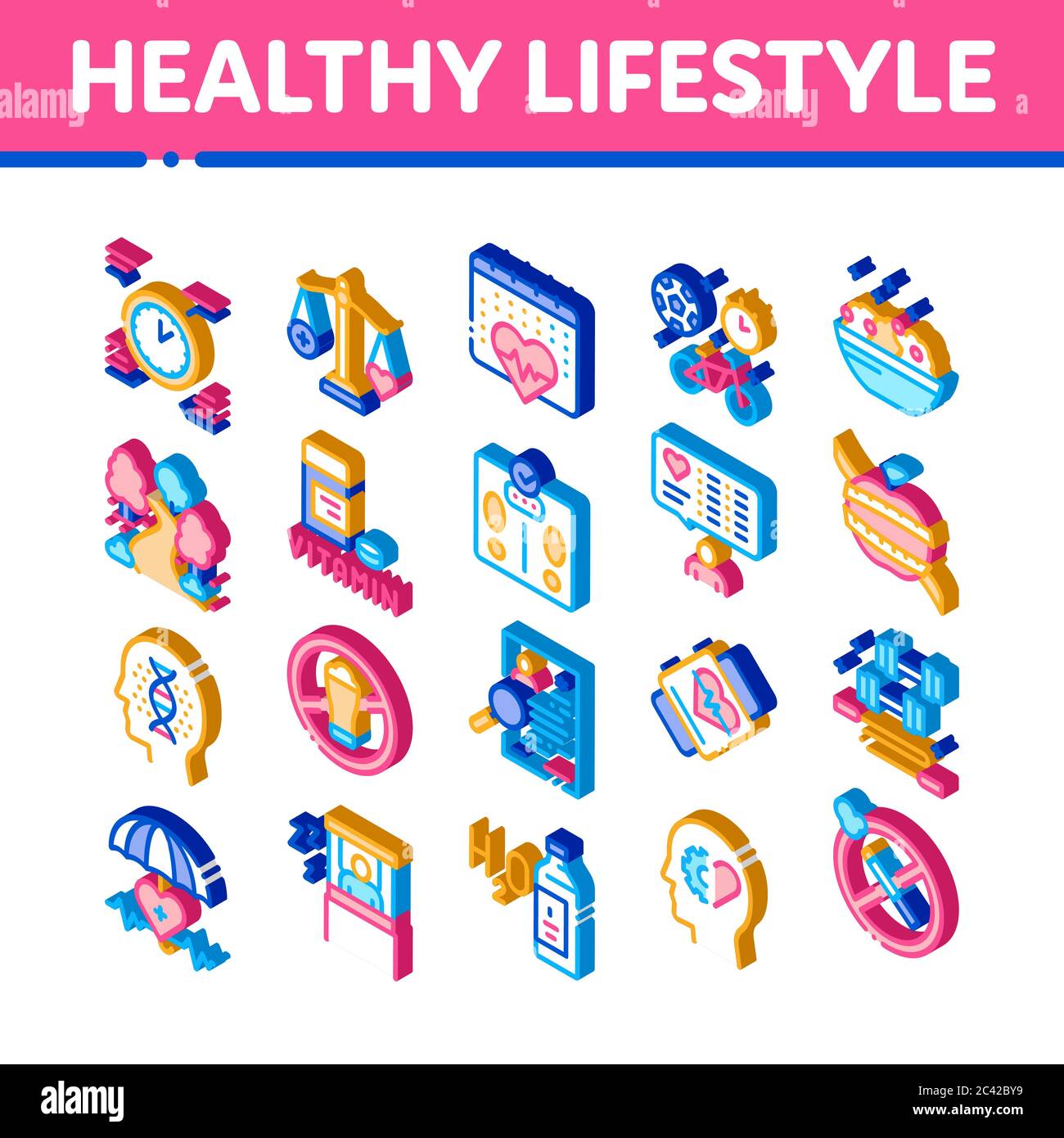 Healthy Lifestyle Isometric Icons Set Vector Stock Vector Image & Art ...