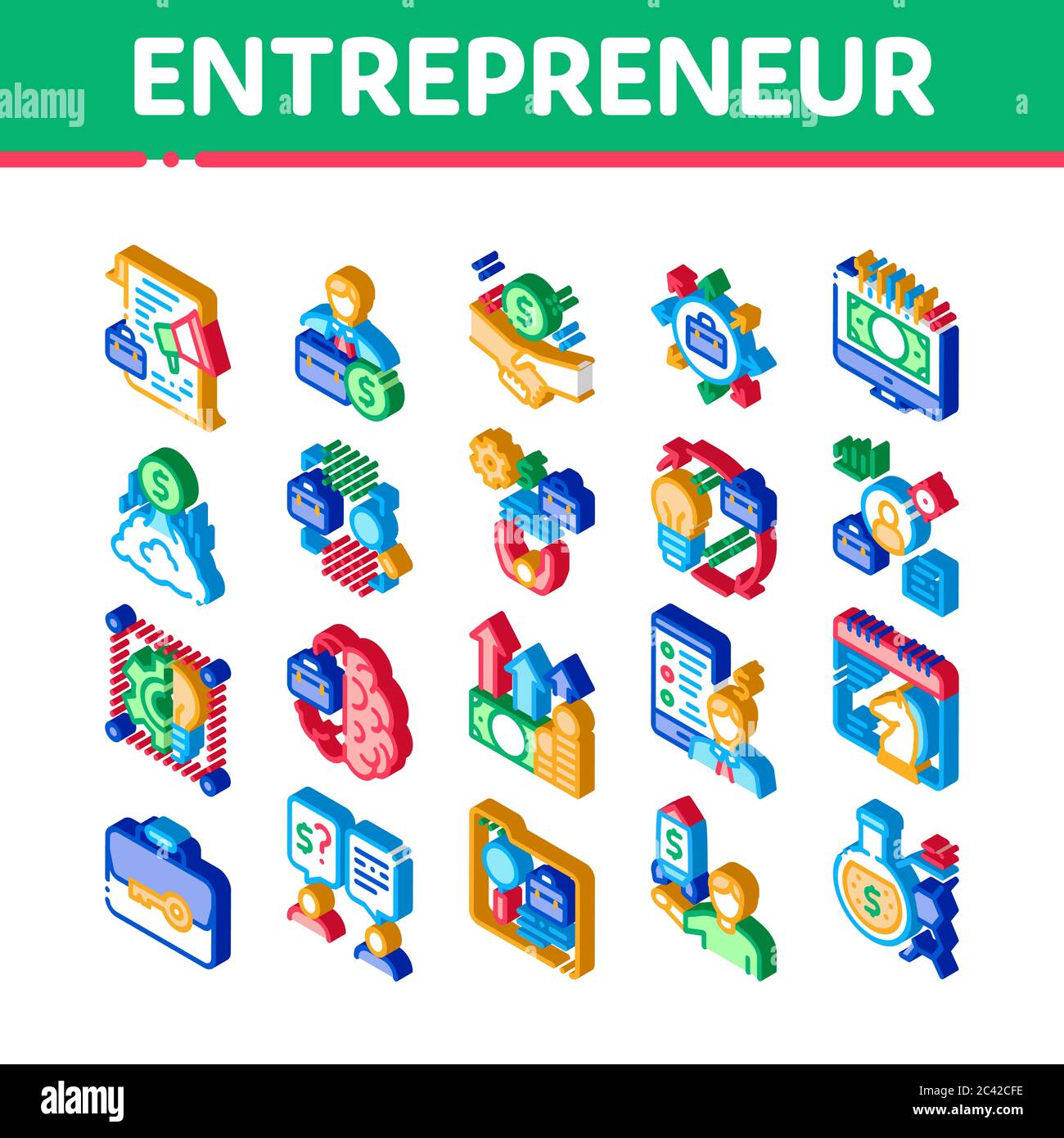 Entrepreneur Business Isometric Icons Set Vector Stock Vector Image ...