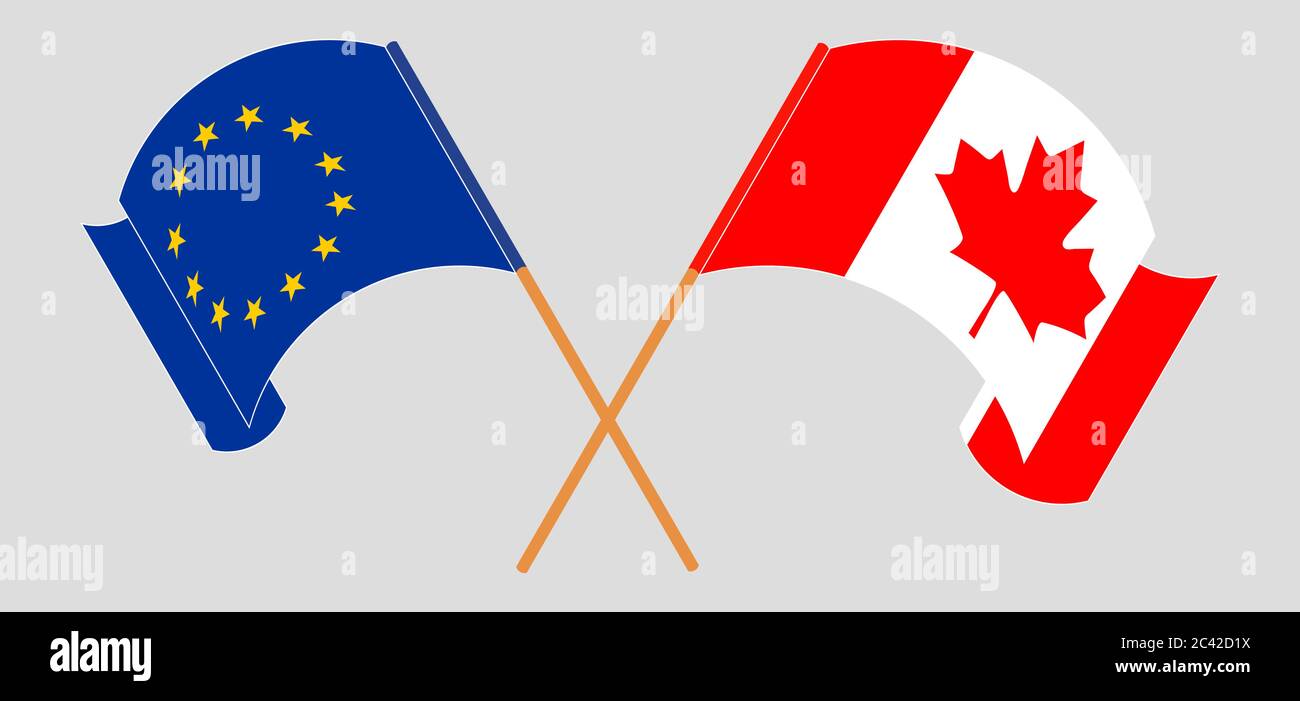 Crossed and waving flags of Canada and the EU. Vector illustration ...