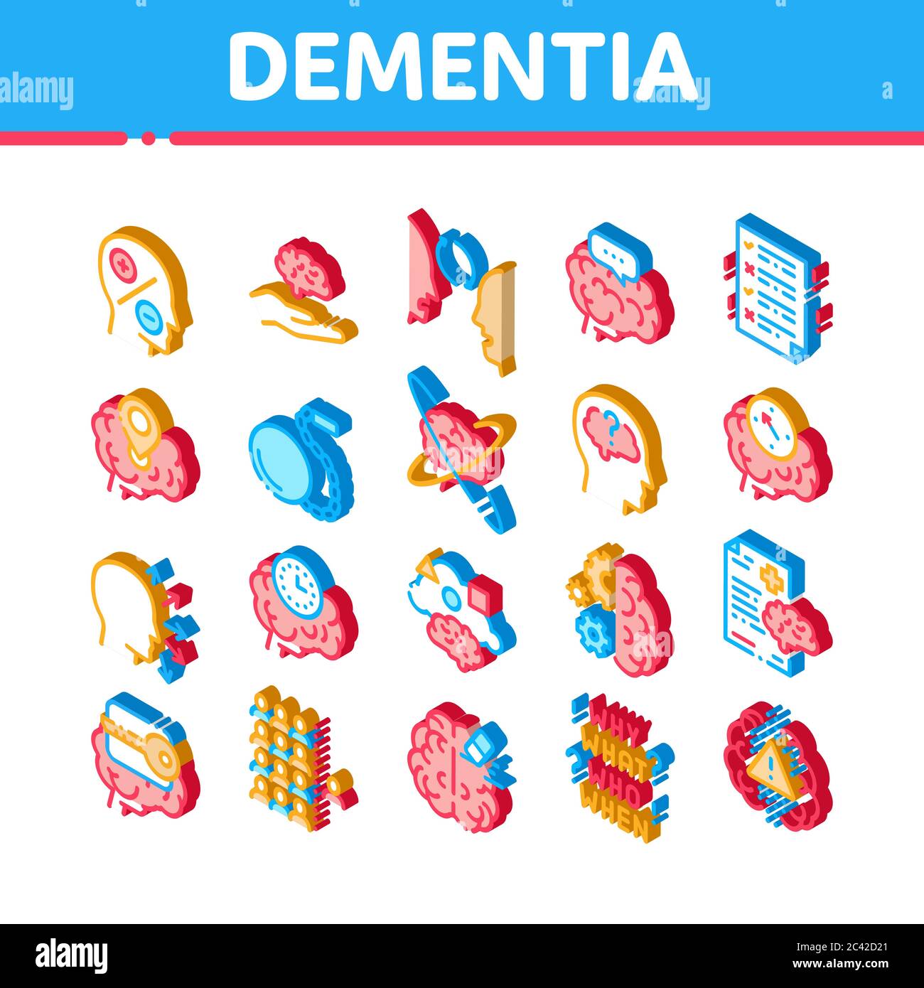 Dementia Brain Disease Isometric Icons Set Vector Stock Vector Image ...