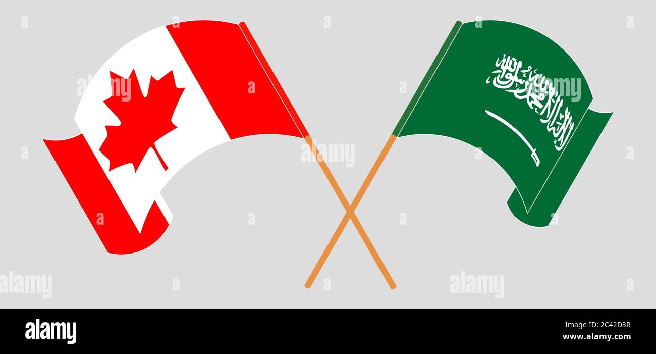 Crossed and waving flags of Canada and the Kingdom of Saudi Arabia ...