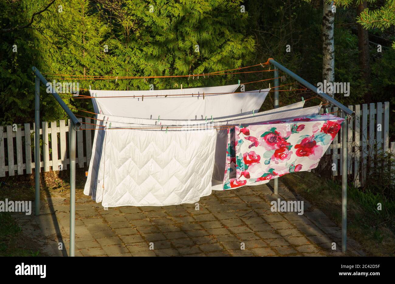 Aerial view of laundry drying outside , Finland Stock Photo - Alamy