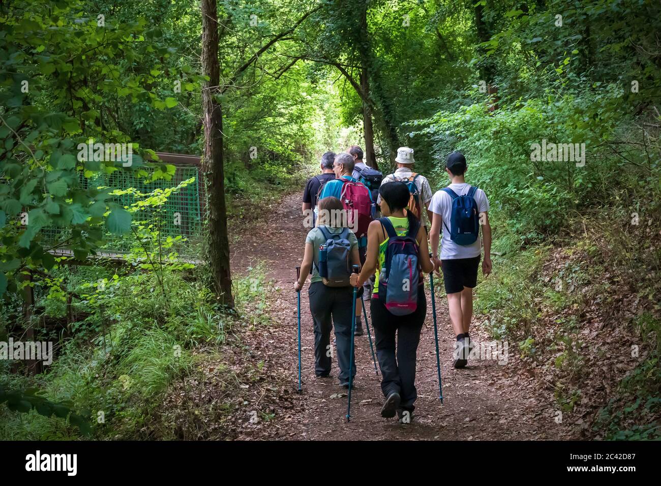 Calcata (VT), Italy - June 13, 2020: Group of hikers walks the path ...