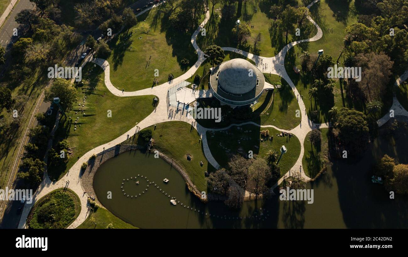 Aerial view of the planetary round dome building in the middle of ...