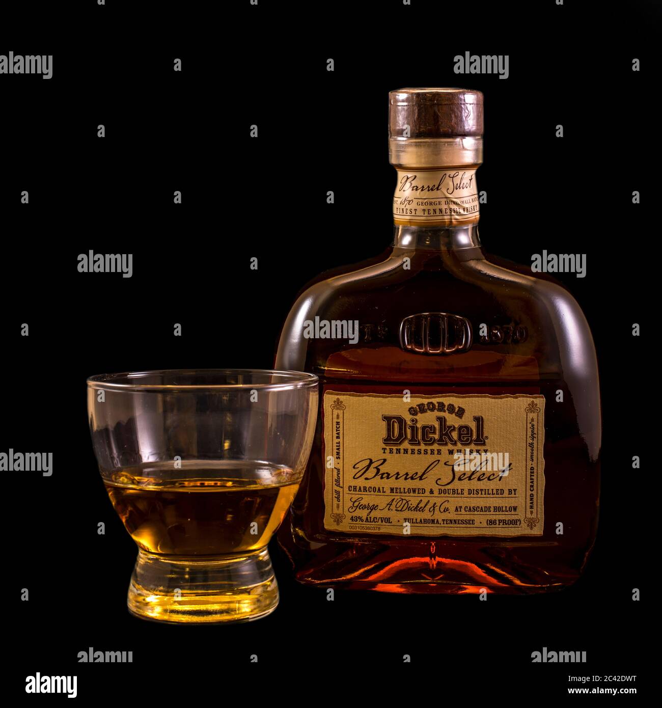 George Dickel Reserve Select Tennessee Whiskey with a low ball of neat ...