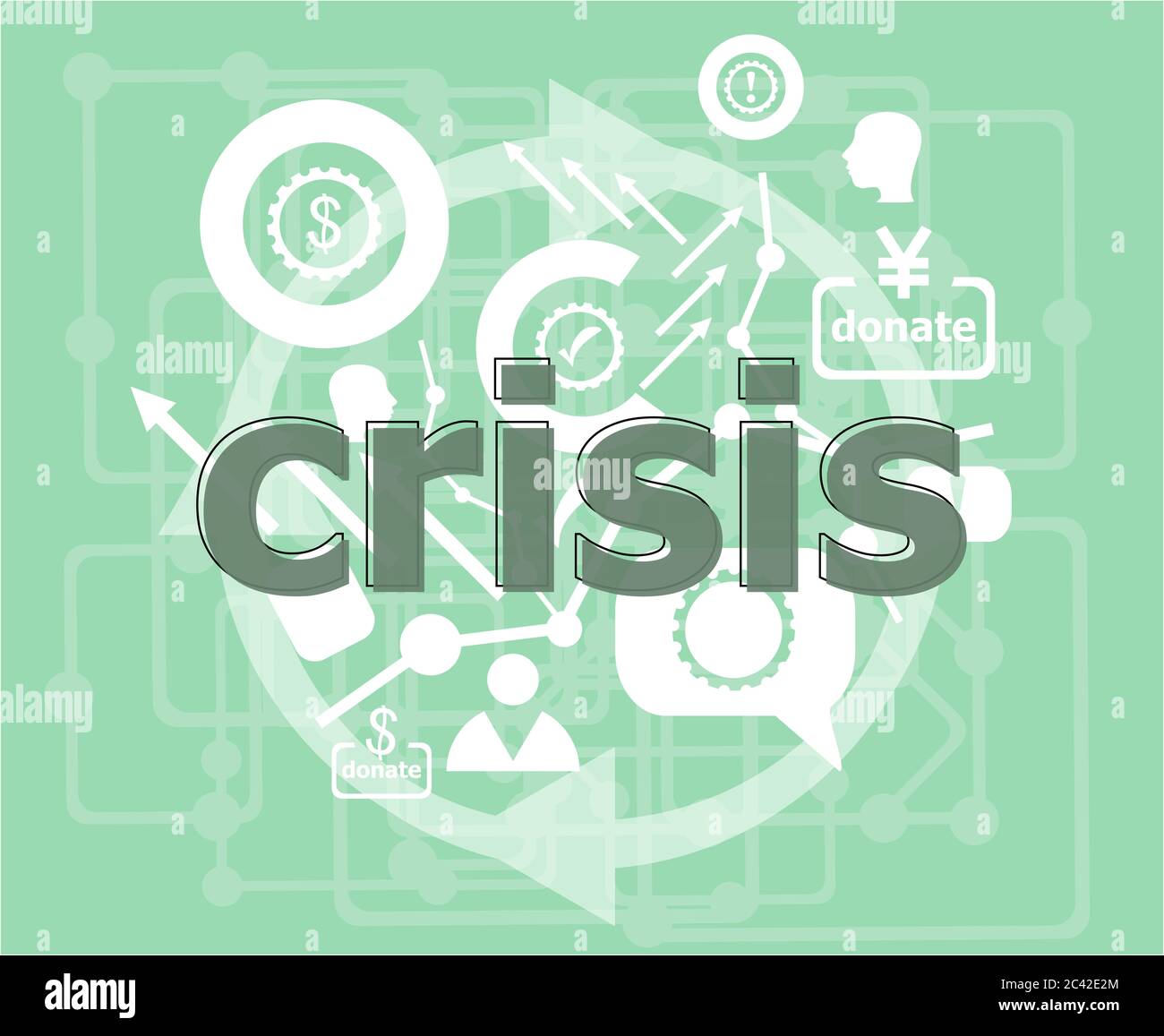 Text Crisis. Business concept . Infographics collection icons of web ...