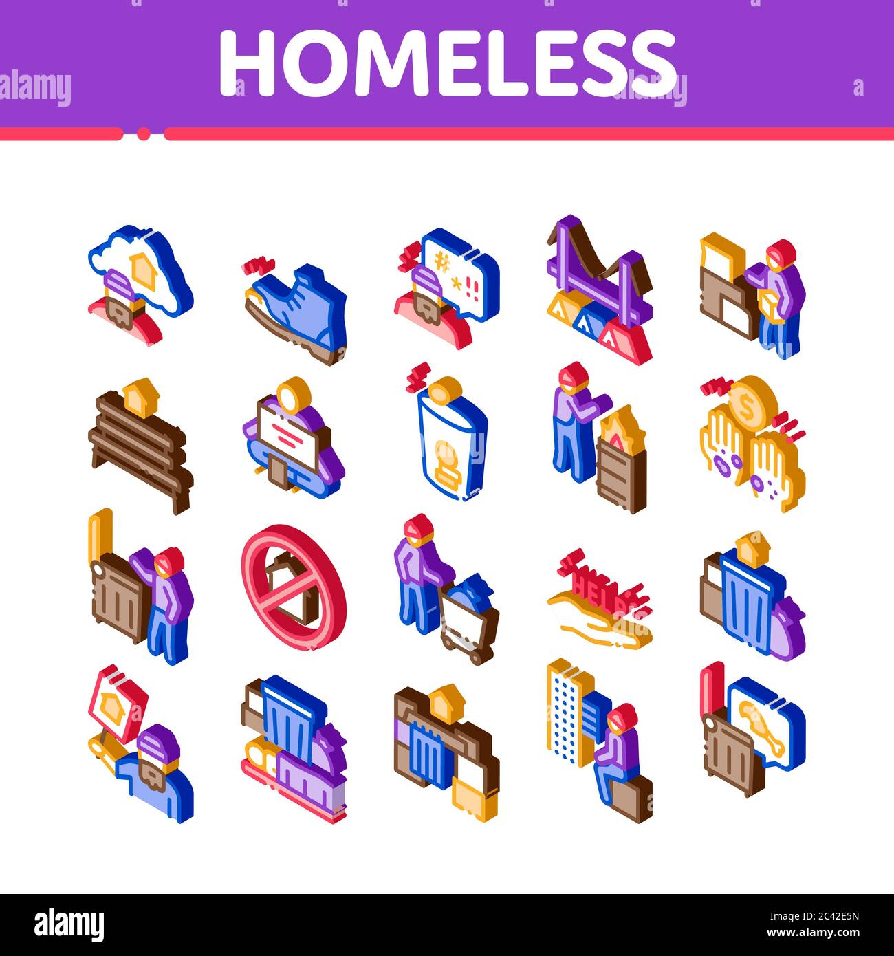 Homeless Beggar People Isometric Icons Set Vector Stock Vector Image ...