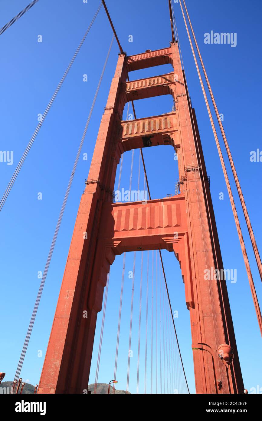 Closeup of a single tower of Golden Gate bridge Stock Photo - Alamy