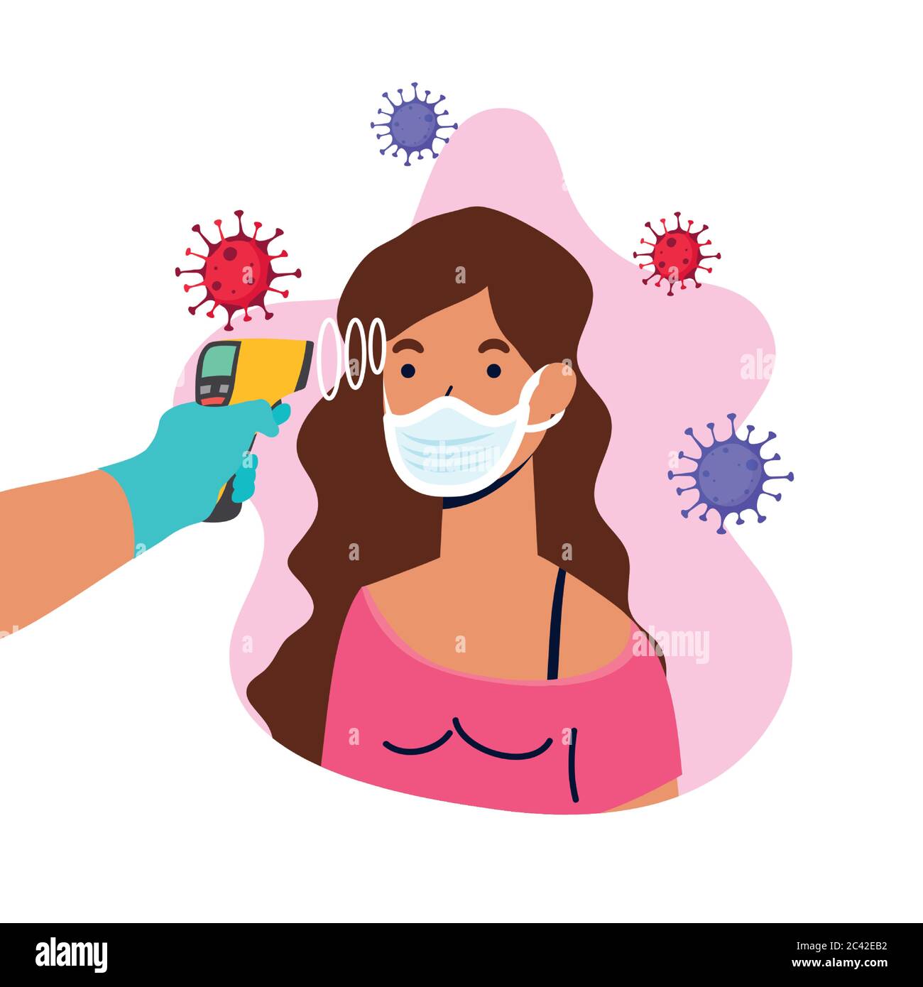 check temperature with laser thermometer to female patient vector ...