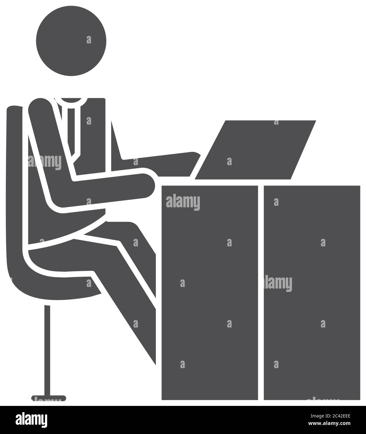 pictogram man working at office desk icon over white background ...