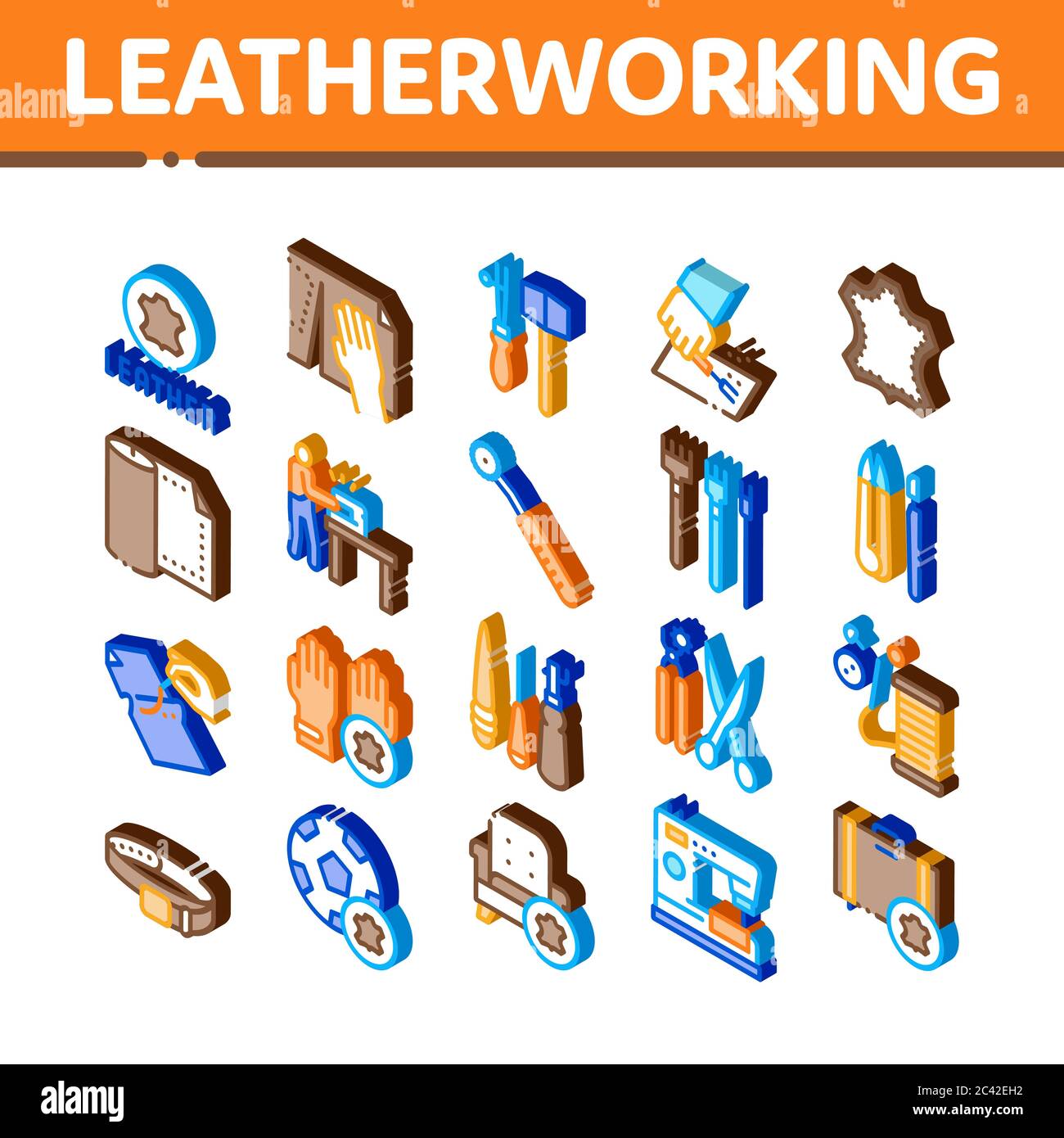 Leatherworking Job Isometric Icons Set Vector Stock Vector Image & Art ...