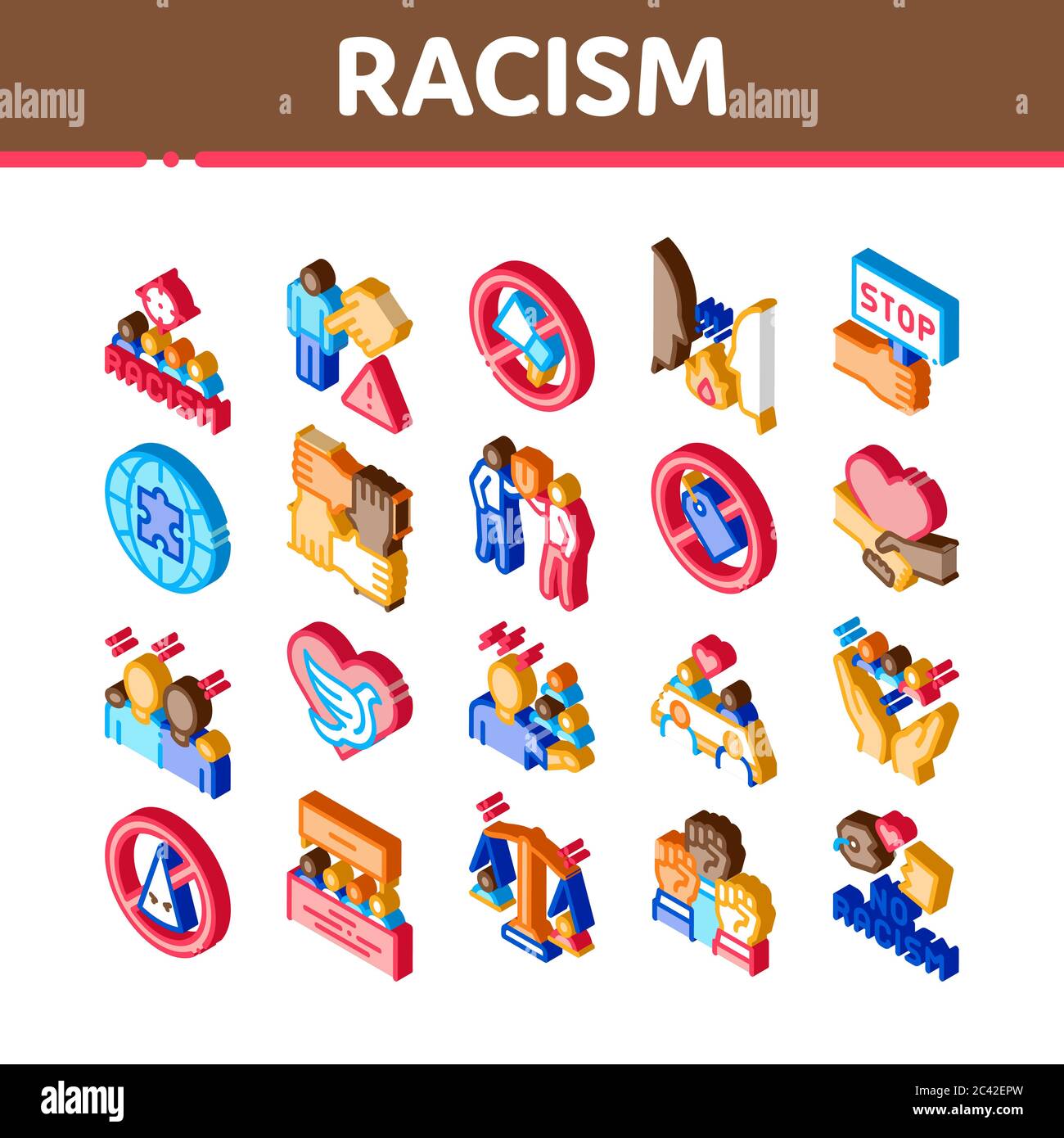 Racism Discrimination Isometric Icons Set Vector Stock Vector Image ...