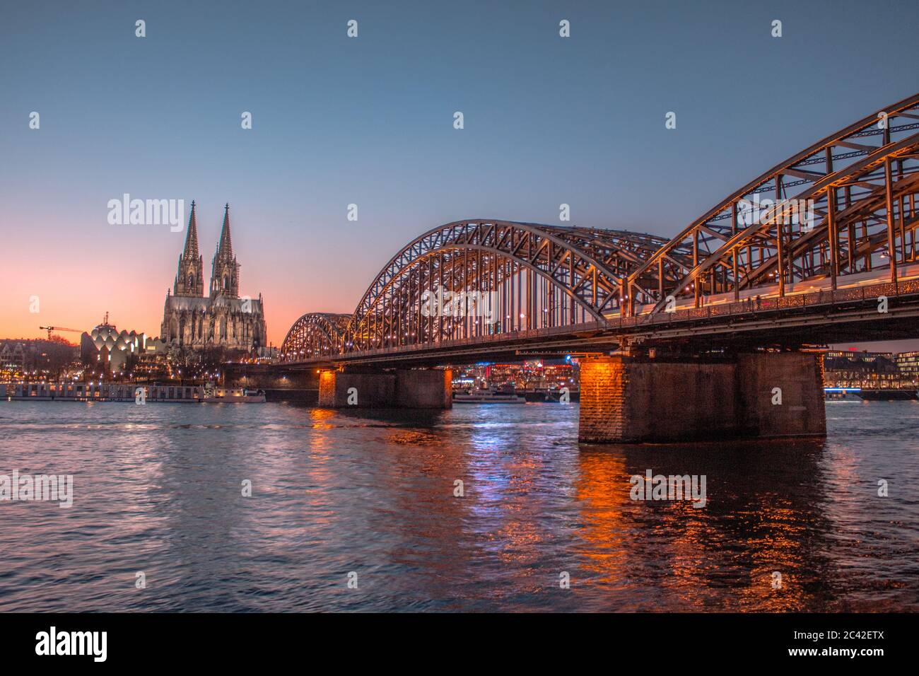 View of the cathedral and the bridge of Cologne Stock Photo - Alamy