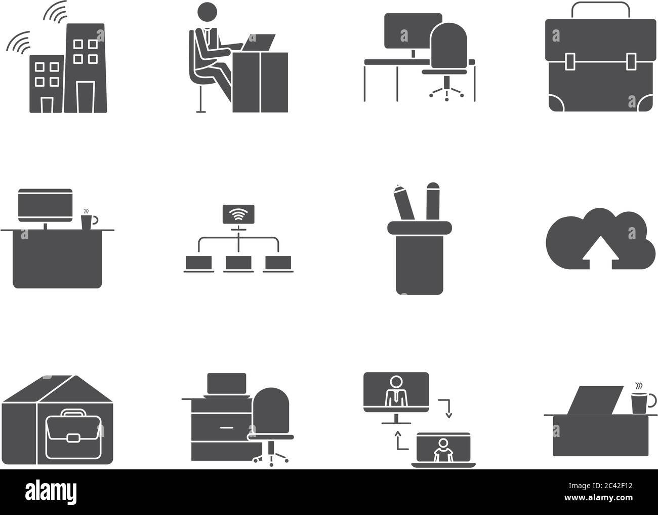 computers and work icon set over white background, silhouette style ...