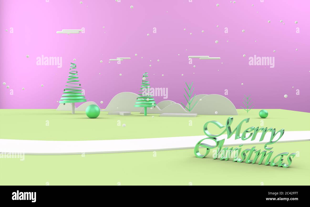 3D christmas postcard landscape .Merry Christmas concept . 3D ...