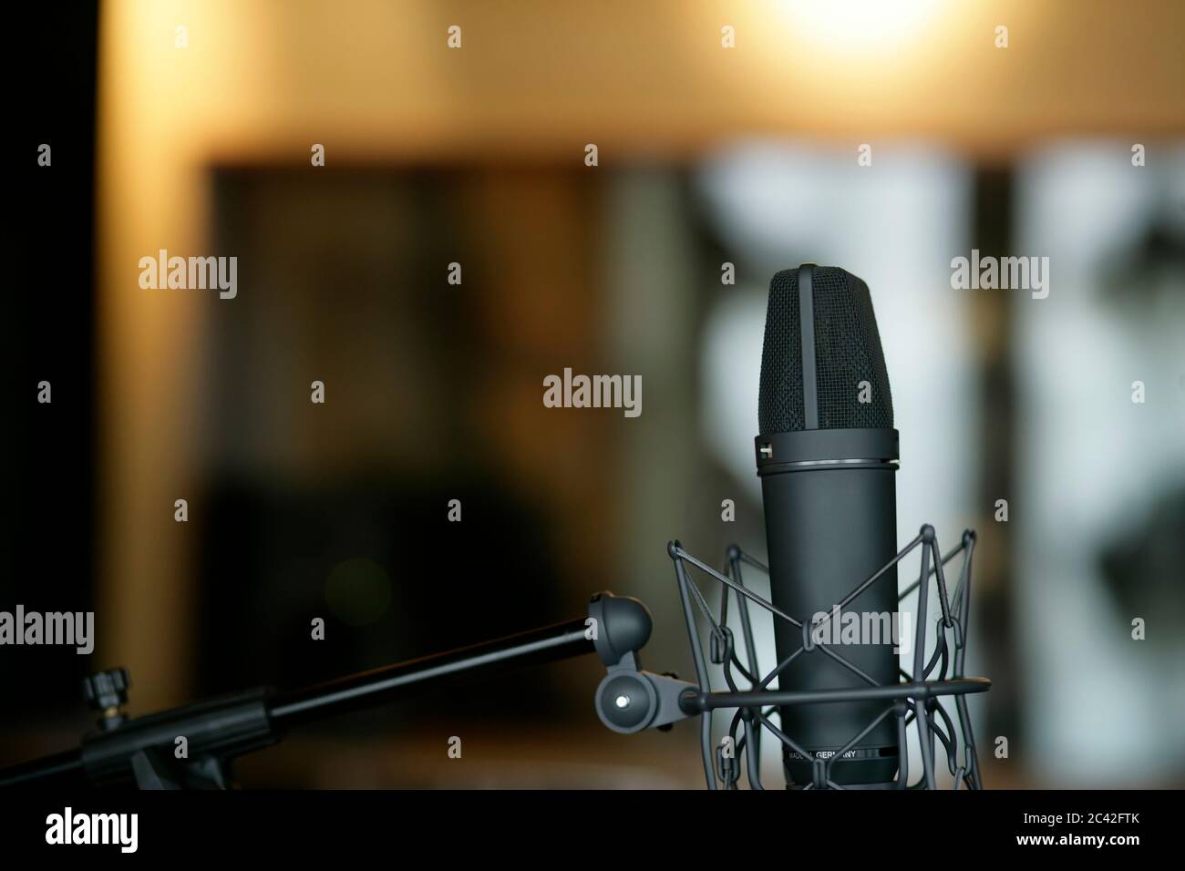 Microphone with stand - recording studio Stock Photo - Alamy