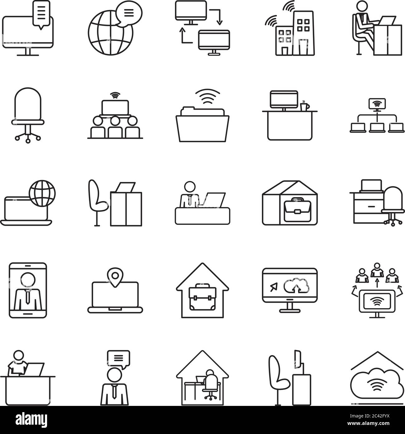 people working and technology devices icon set over white background ...