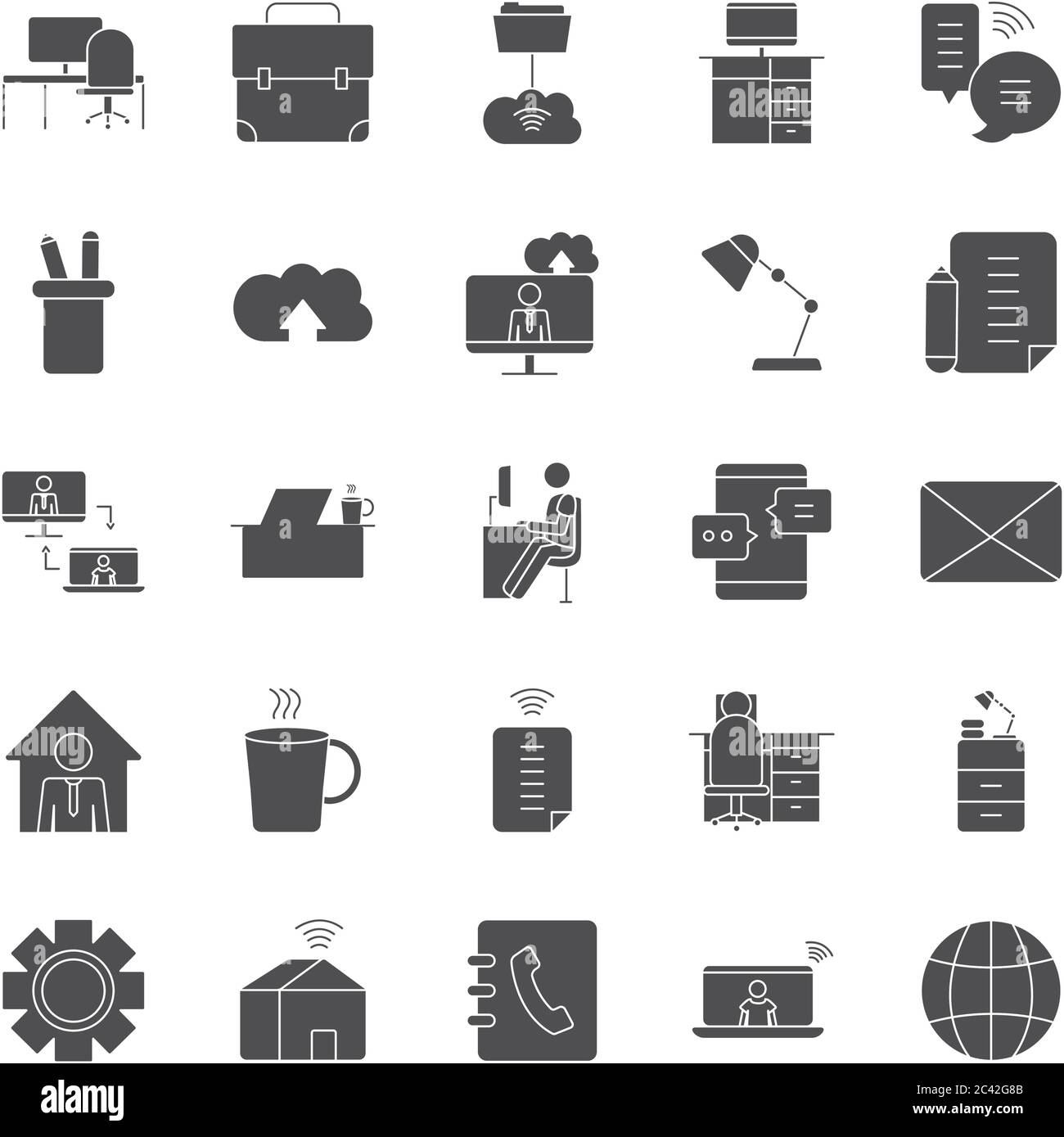 house, work and technology icon set over white background, silhouette ...