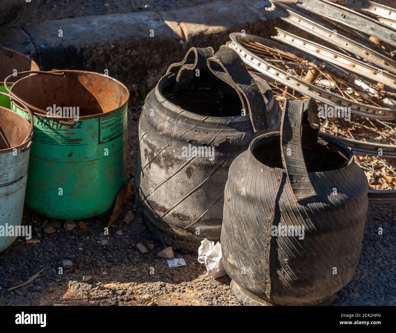 Impressions of Morocco: Buckets and other containers, made from old car ...