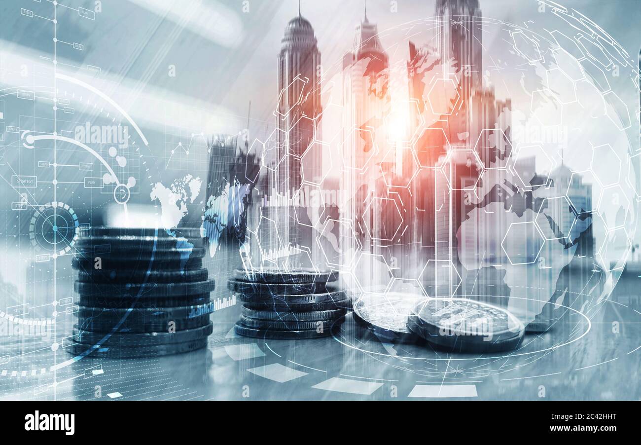 Business Finance concept Double Exposure Trading Stock Control panel ...
