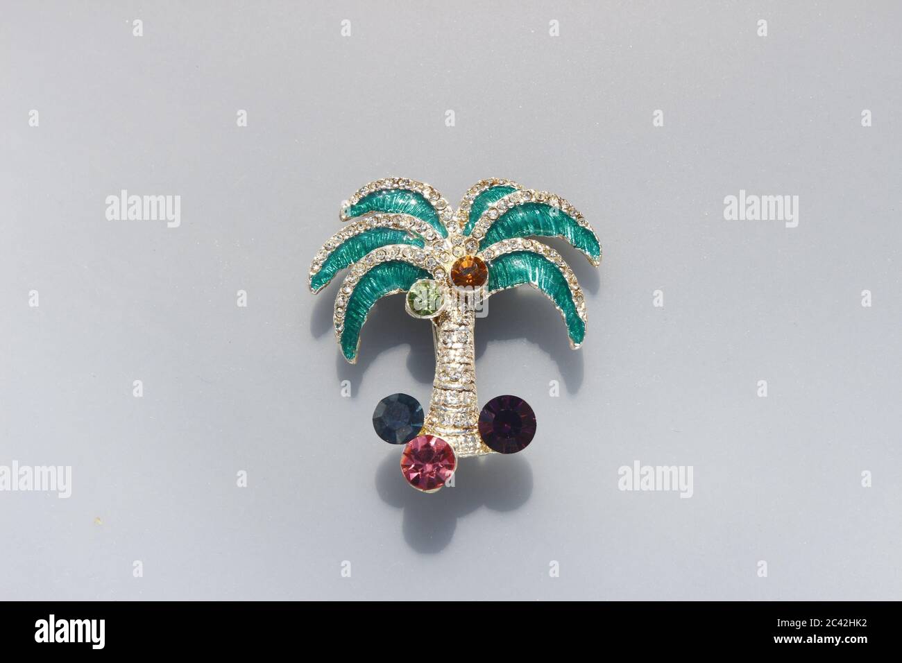 Tropical palm tree with rhinestones brooch vintage jewelry Stock Photo ...