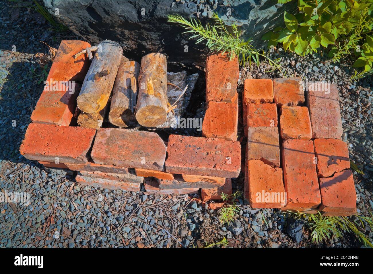 Home-made bonfire place for barbecue grills of red brick Stock Photo ...