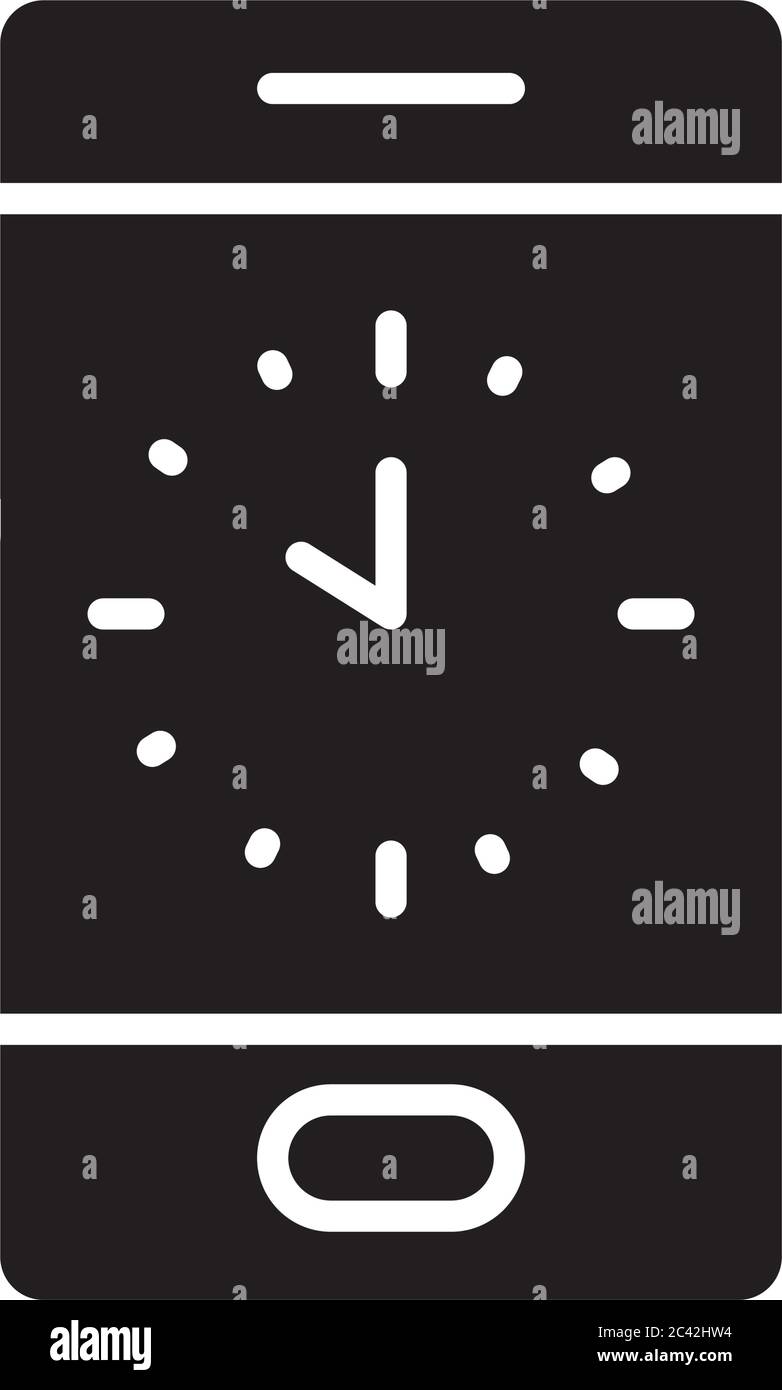 cellphone with clock on screen over white background, silhouette style ...