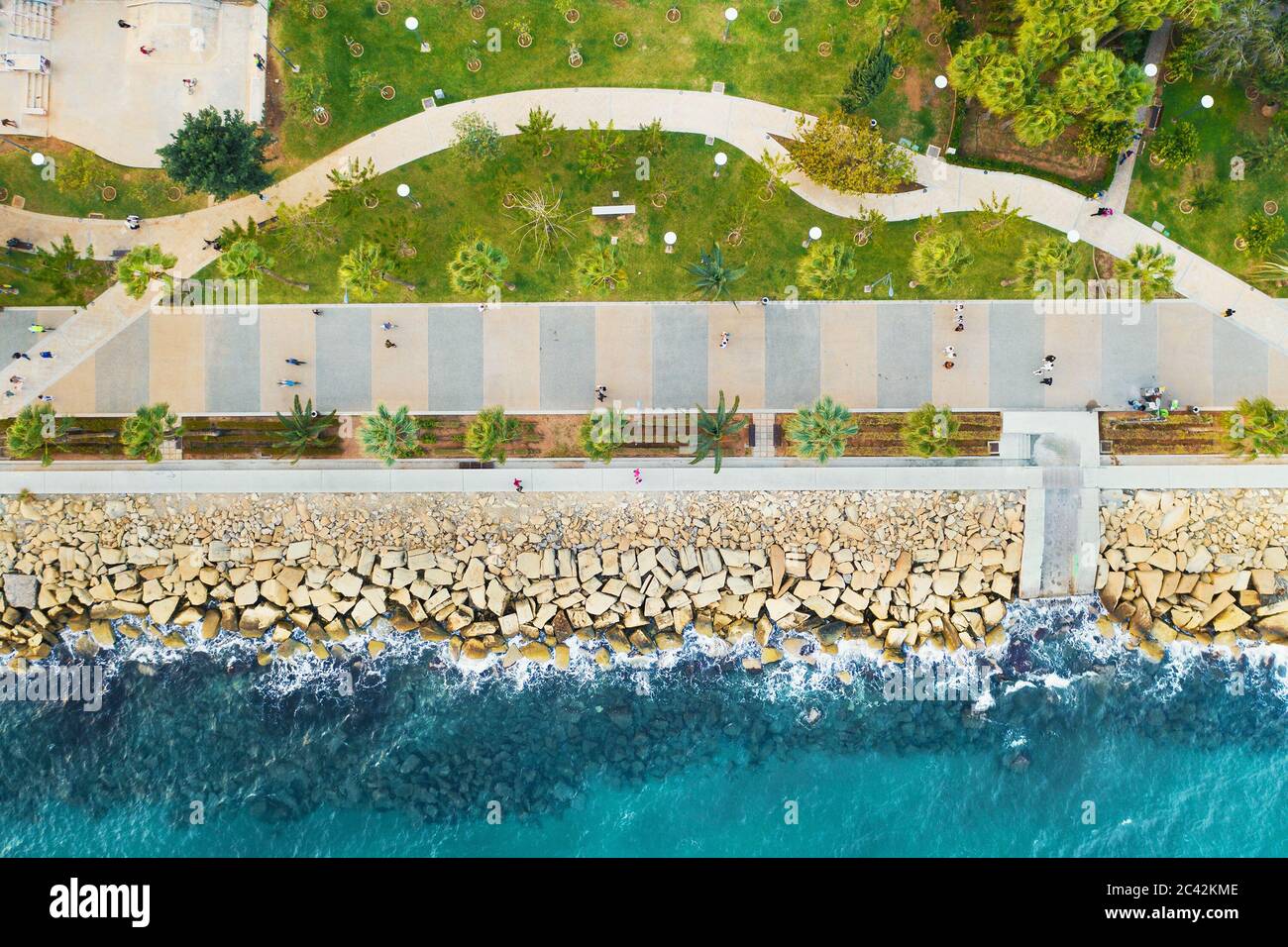 Molos Promenade park, Limassol city coast, Cyprus, aerial top view ...