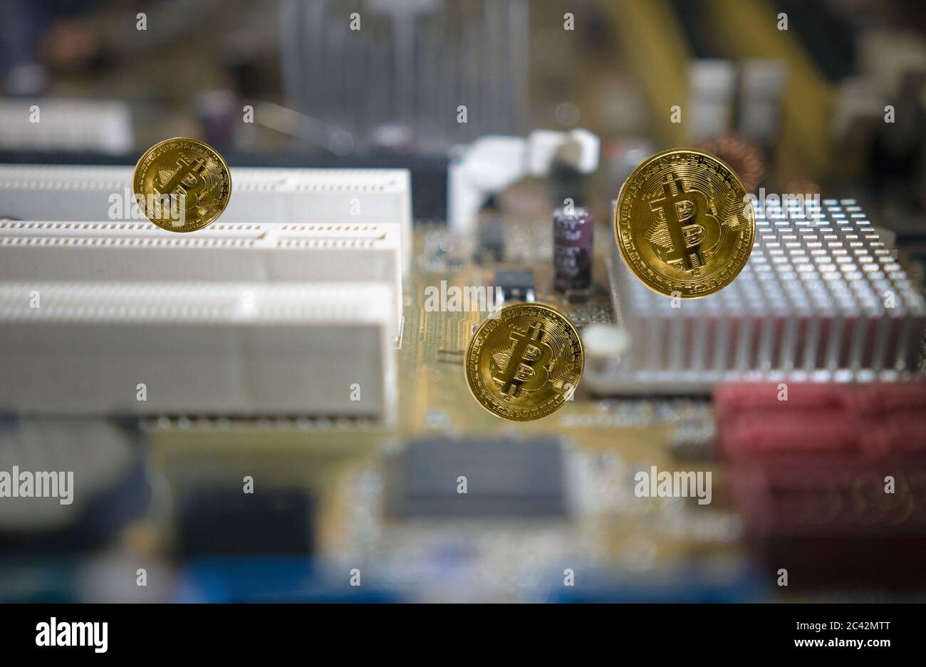 Bitcoin mining in the blockchain network through the computer Stock ...