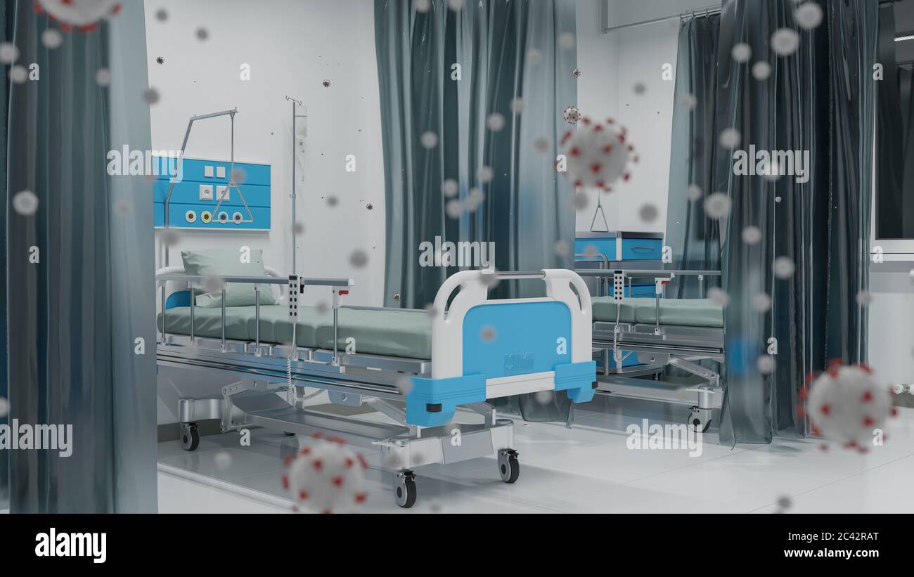 Inside an Illuminated Hospital Ward with Virus Particles 3D Rendering ...