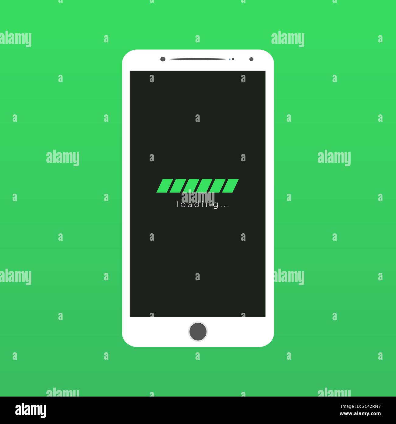 Smartphone screen and loading icon, green screen background, vector ...