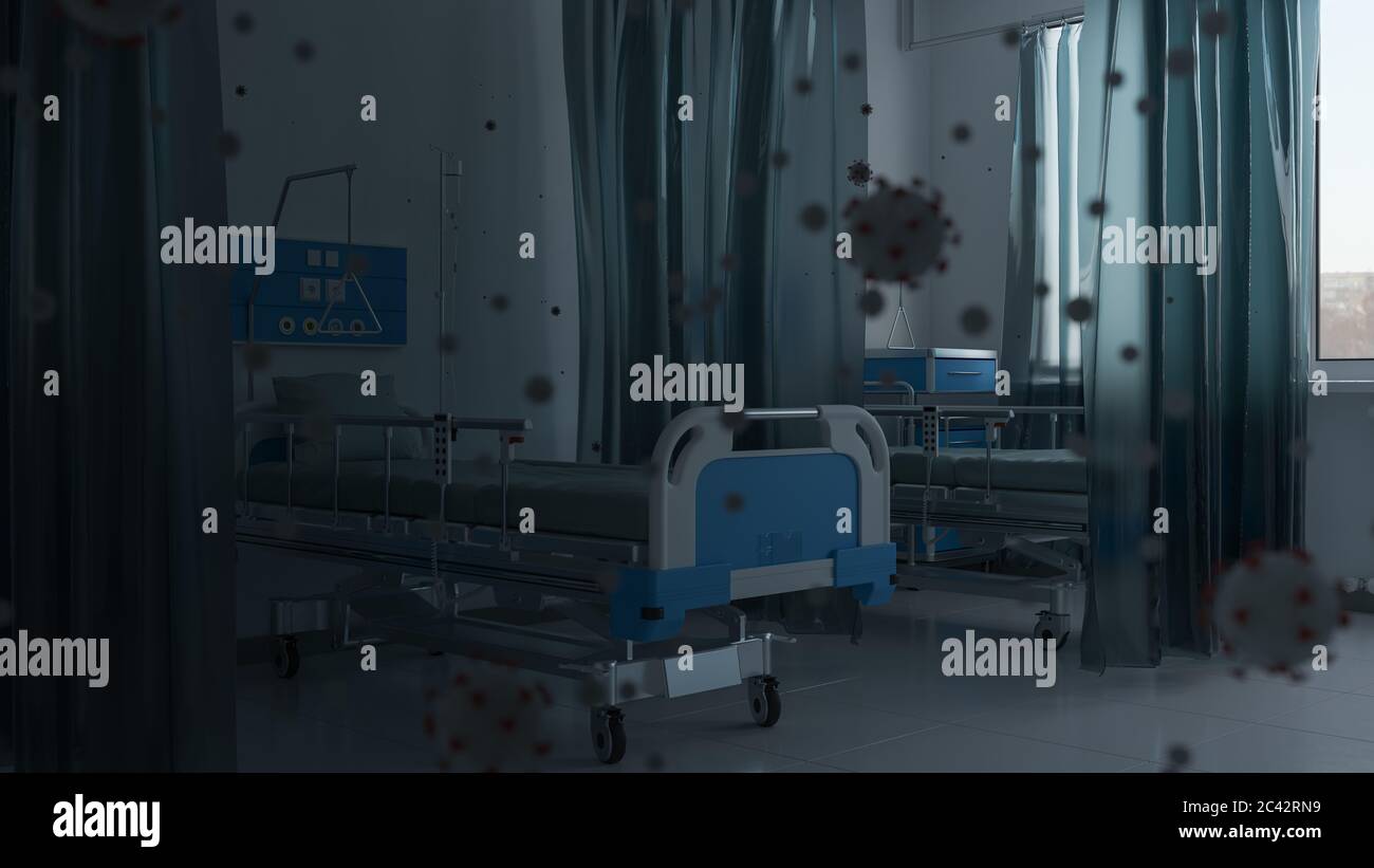 Inside an Illuminated Hospital Ward with Virus Particles 3D Rendering ...