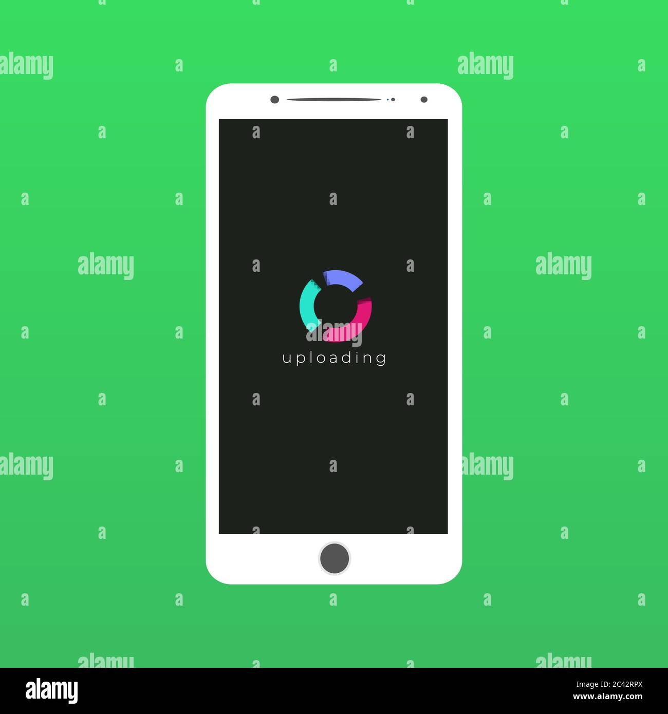 Smartphone screen and circle loading icon, green screen background ...