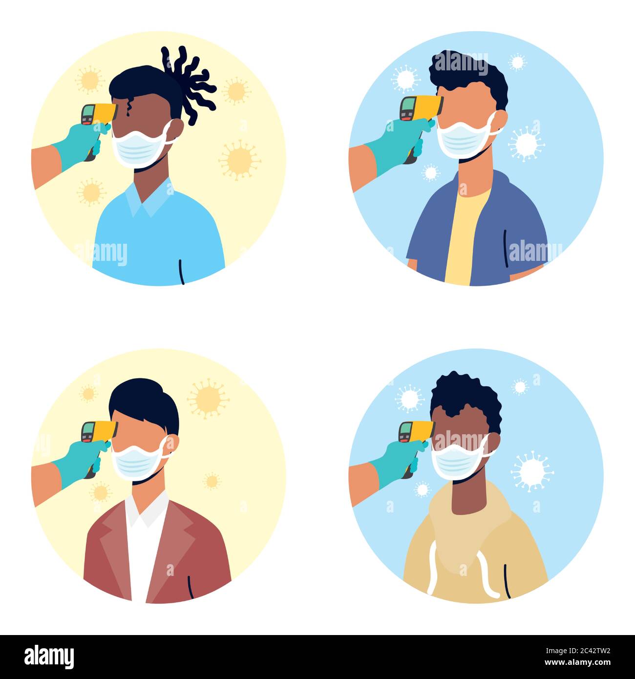 check temperature with laser thermometer to male patients vector ...