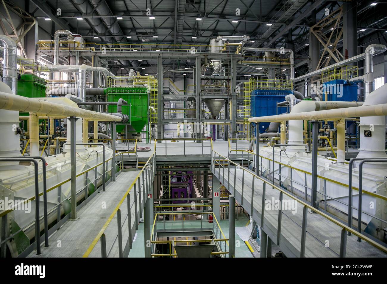 Chemical factory production line. Production of synthetic thermoplastic ...