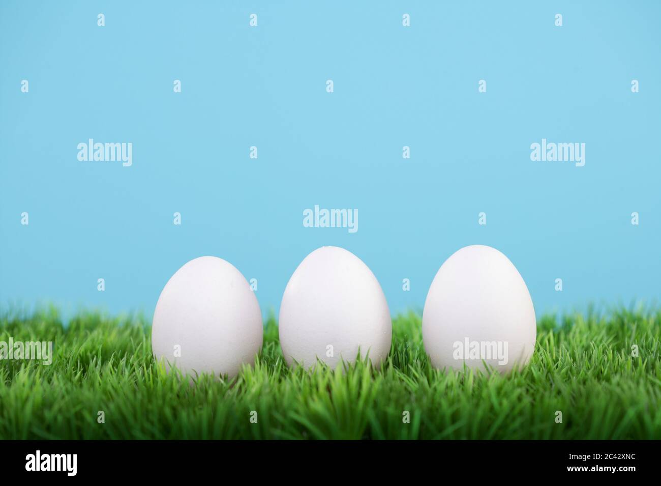 Three eggs on an artificial turf - breakfast Stock Photo - Alamy