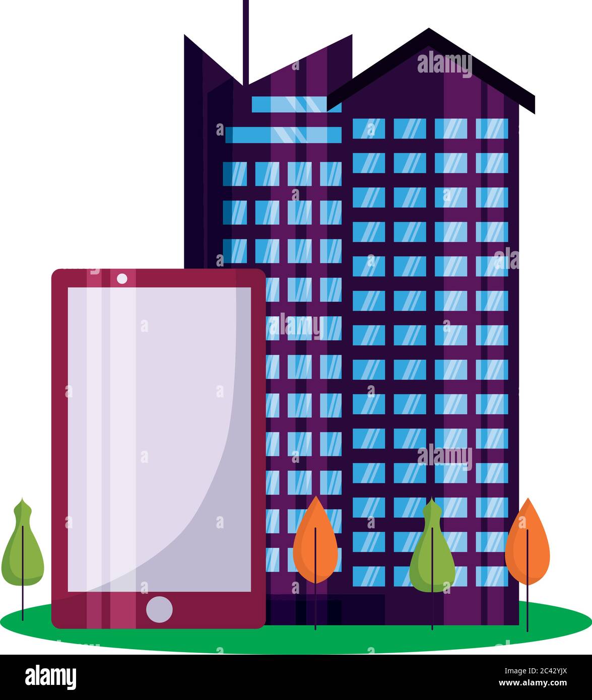 Buildings smartphone and trees design, City architecture urban modern ...
