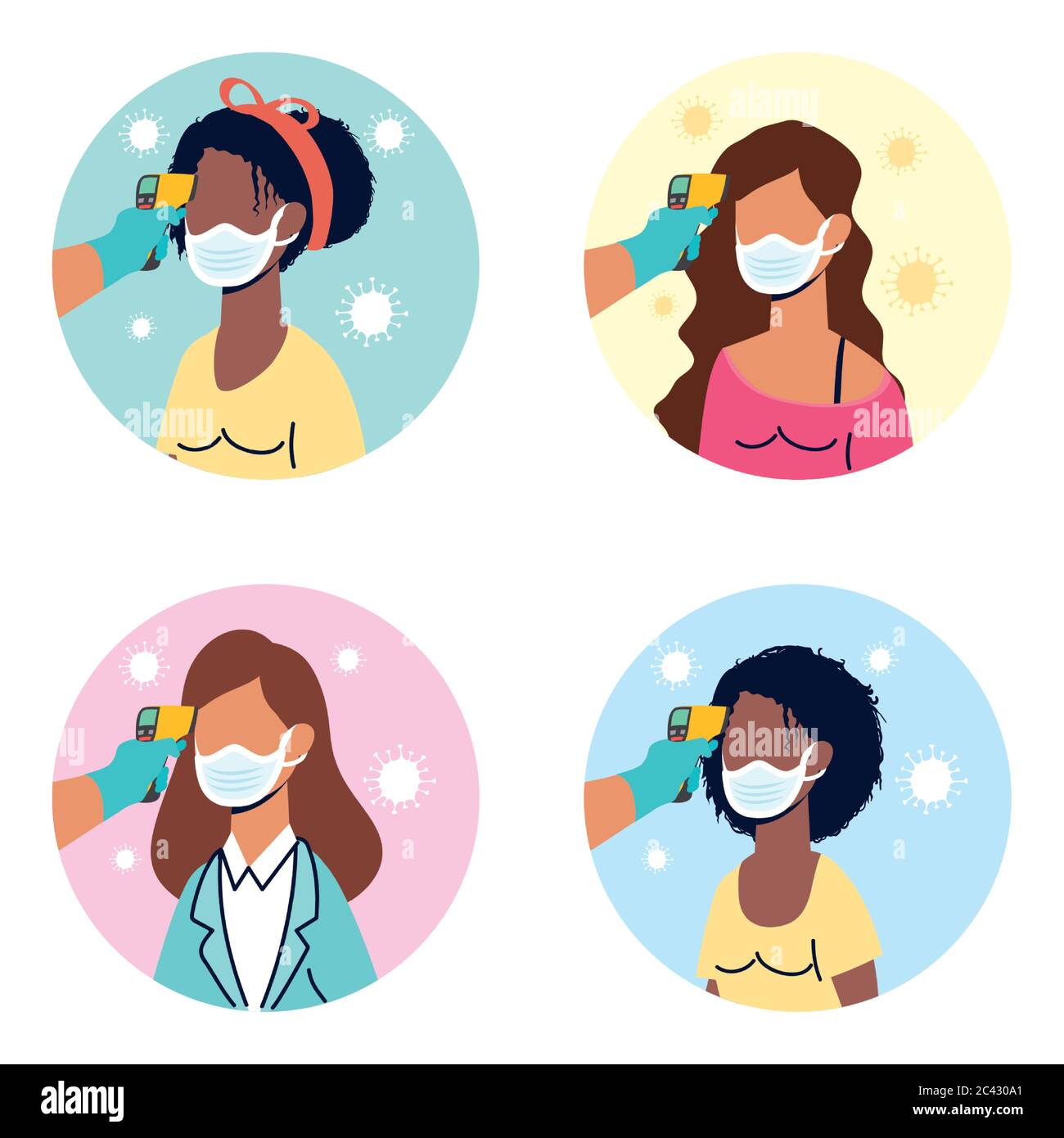 check temperature with laser thermometer to female patients vector ...